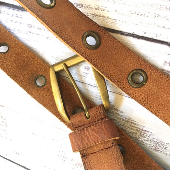 Accessories | Brass Perforated Buckled Leather Cognac Color Grommet ...